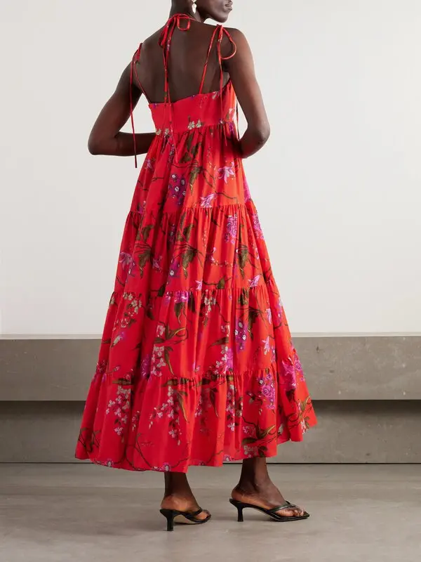 Erdem Floral Print Tiered Midi Dress