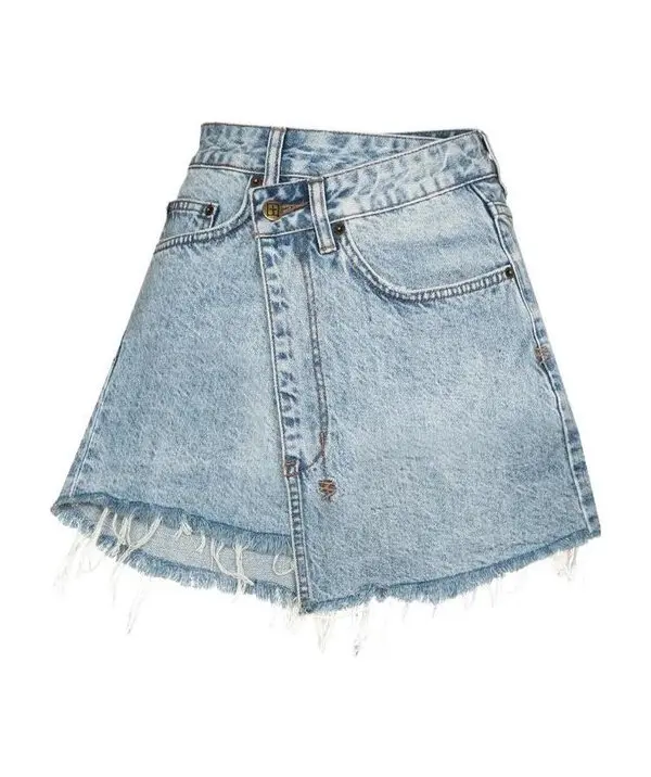 Ksubi Asymmetrical Frayed Denim Mini Skirt - Blue