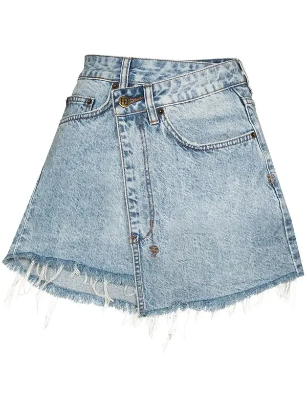 Ksubi Asymmetrical Frayed Denim Mini Skirt - Blue