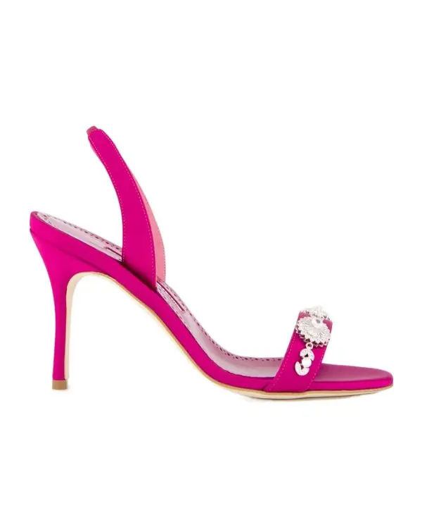 Manolo Blahnik Satin Embellished Slingback Sandals - Pink