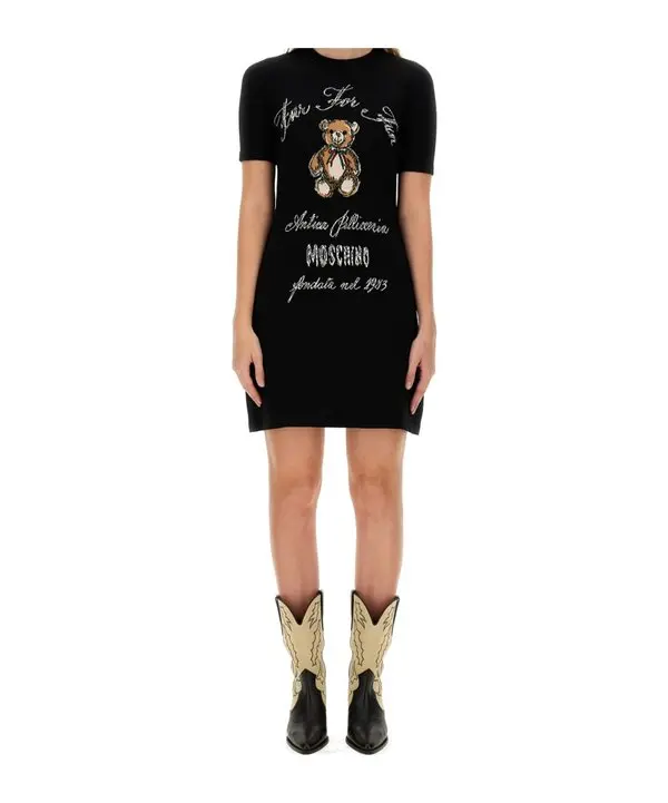 Moschino Short Sleeve Crewneck Logo Dress