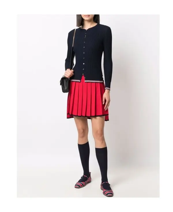 Thom Browne Ribbed Cardigan With Signature Stripes