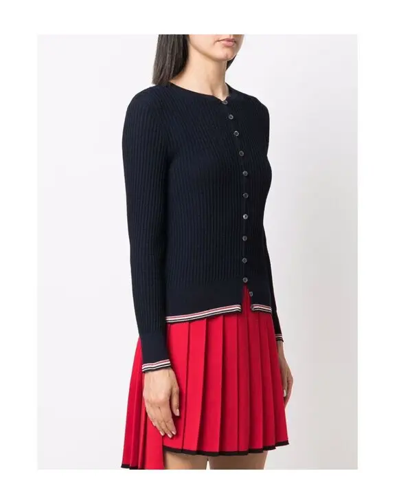 Thom Browne Ribbed Cardigan With Signature Stripes