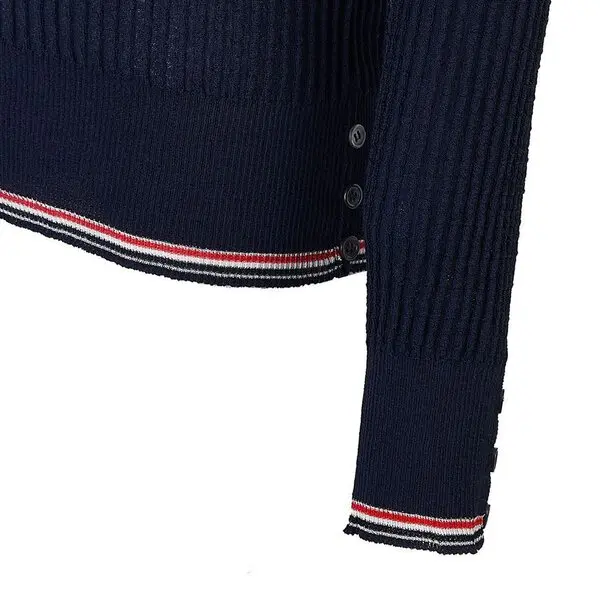 Thom Browne Ribbed Cardigan With Signature Stripes