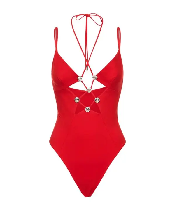 AREA Embellished Cut-out Jumpsuit - Red