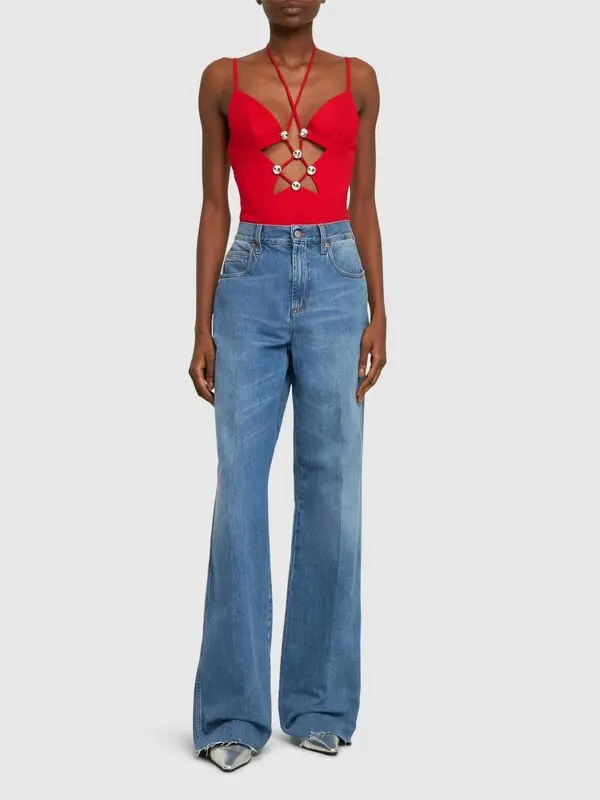 AREA Embellished Cut-out Jumpsuit - Red