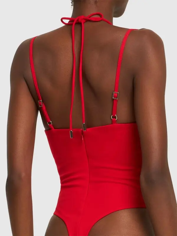 AREA Embellished Cut-out Jumpsuit - Red