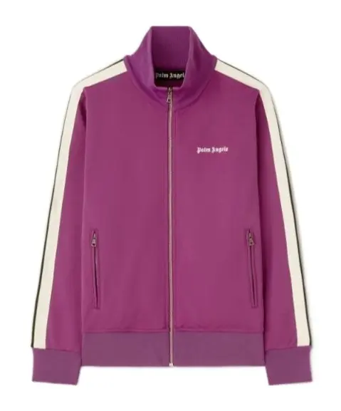 Palm Angels Logo Embroidered High Neck Track Jacket - Purple Beige White