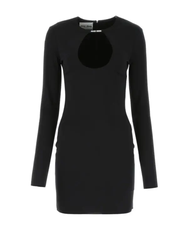 Miu Miu Cut-out Long Sleeve Mini Dress - Black