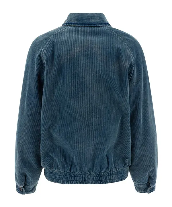 Miu Miu Logo Detailed Zip-up Jacket - Blue