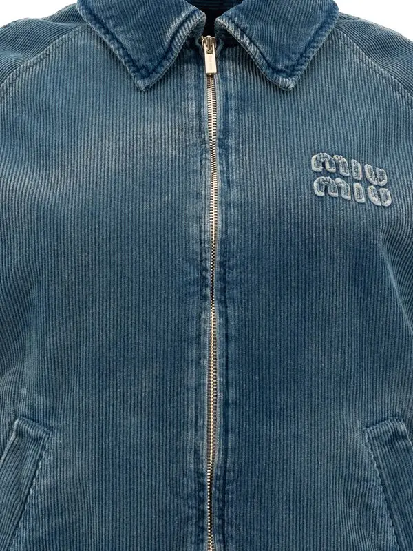 Miu Miu Logo Detailed Zip-up Jacket - Blue