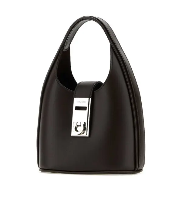 FERRAGAMO Gancini-buckle Logo-engraved Mini Hobo Bag - Black