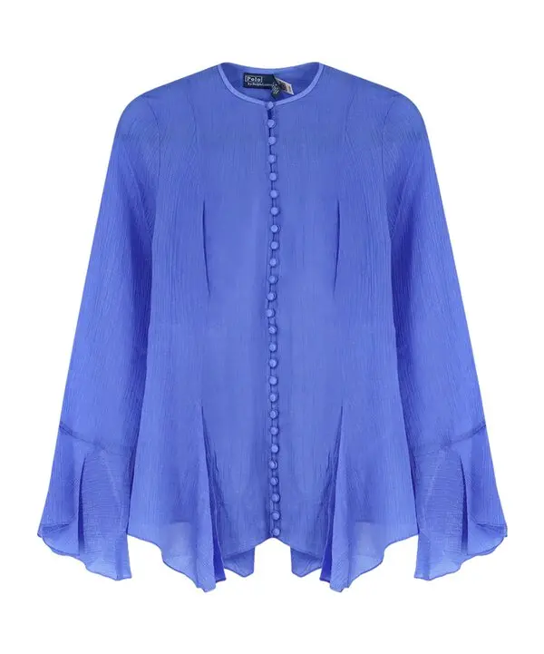 Polo Ralph Lauren Crinkled Button-front Top With Flared Cuffs - No