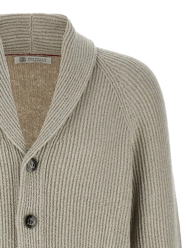 Brunello Cucinelli Buttoned Shawl Lapel Cardigan - Gray