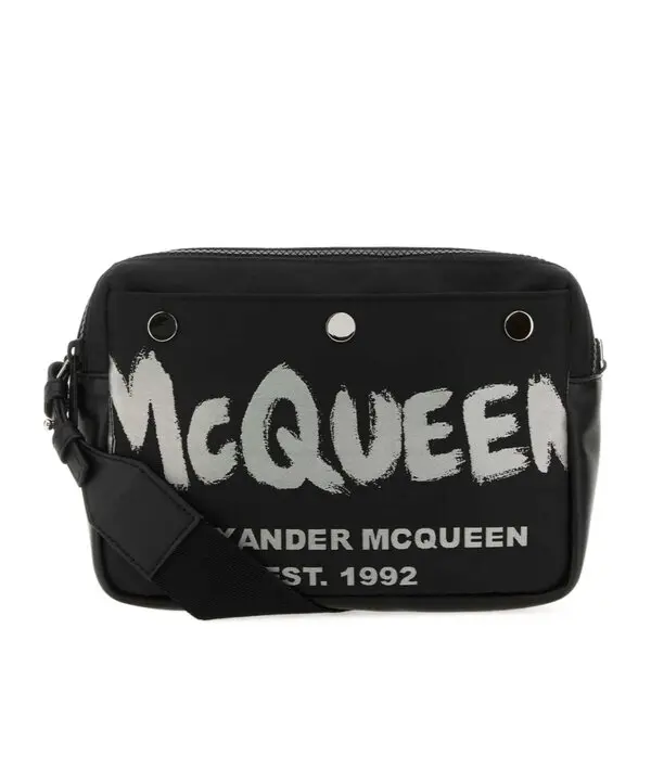 Alexander McQueen Logo Printed Zipped Camera Bag - Black