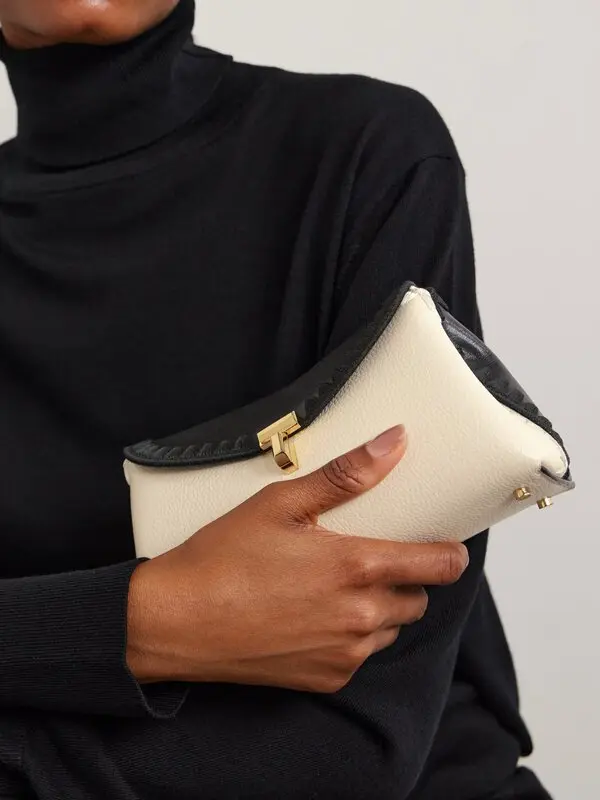 TOTEME T-lock Embroidered Mini Clutch Bag - Beige/black