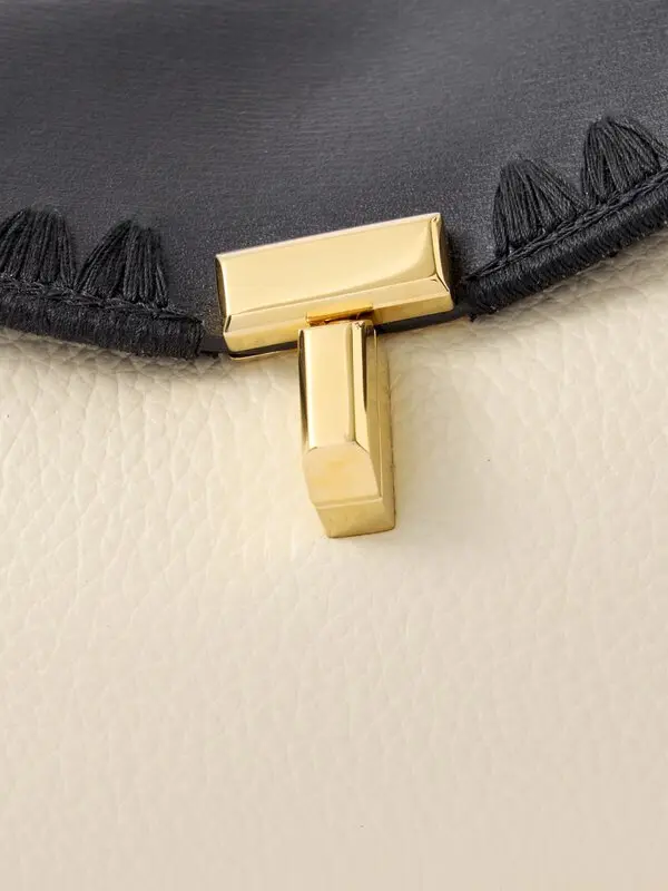 TOTEME T-lock Embroidered Mini Clutch Bag - Beige/black