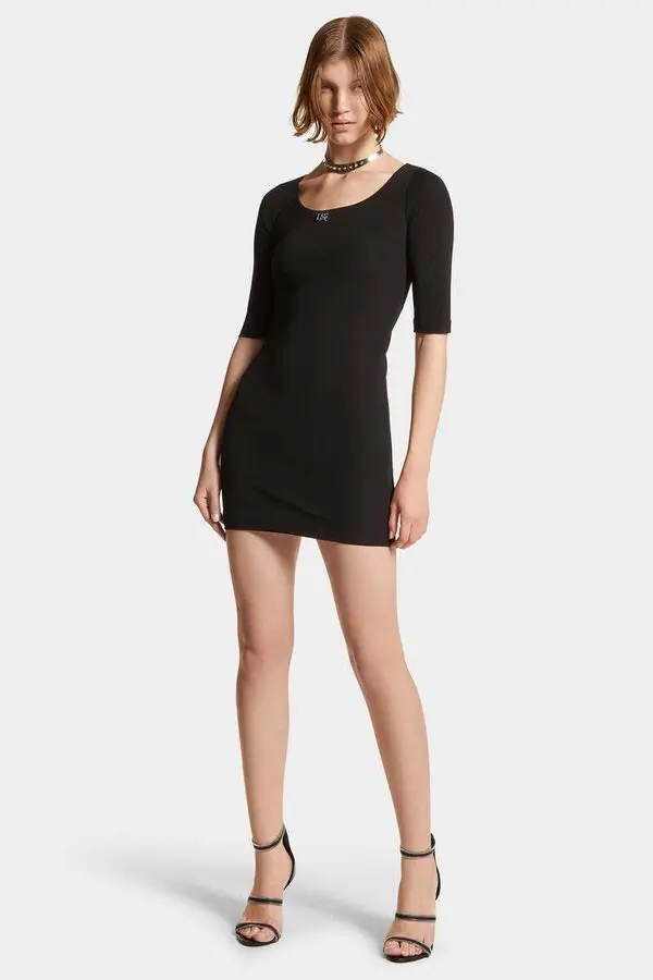 Dsquared2 Logo Plaque Short Sleeve Dress - Black