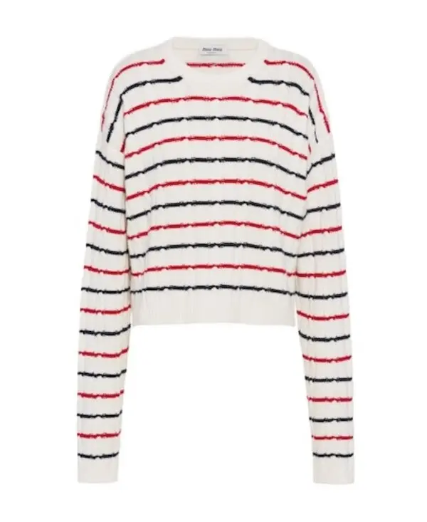 Miu Miu Oversized Striped Cashmere Sweater - White