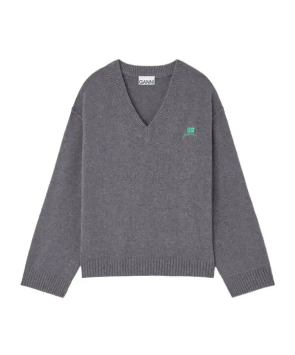 GANNI V-neck Long Sleeve Jumper - Black