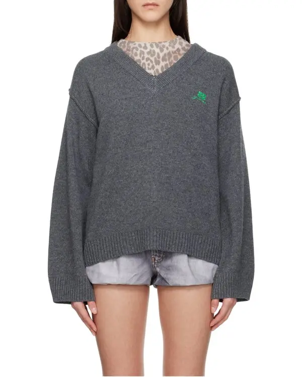 GANNI V-neck Long Sleeve Jumper - Black