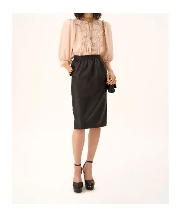 Chloé Leather Knee-length Pencil Skirt With Gold Logo Detail