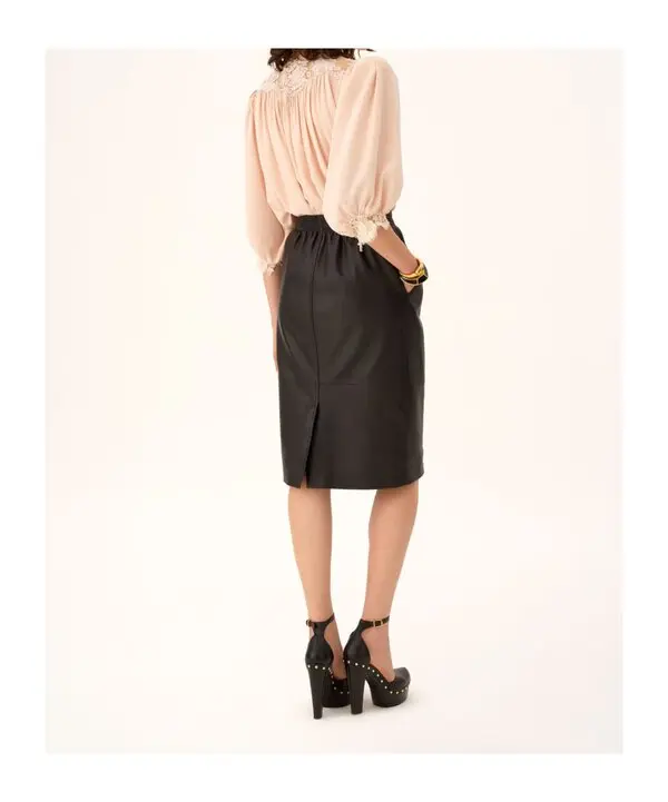 Chloé Leather Knee-length Pencil Skirt With Gold Logo Detail