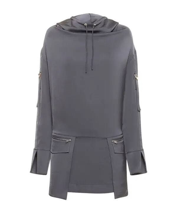 DION LEE Hooded Dress With Zippered Details - Black
