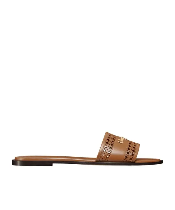 Dior D-lace Flat Slides - Camel