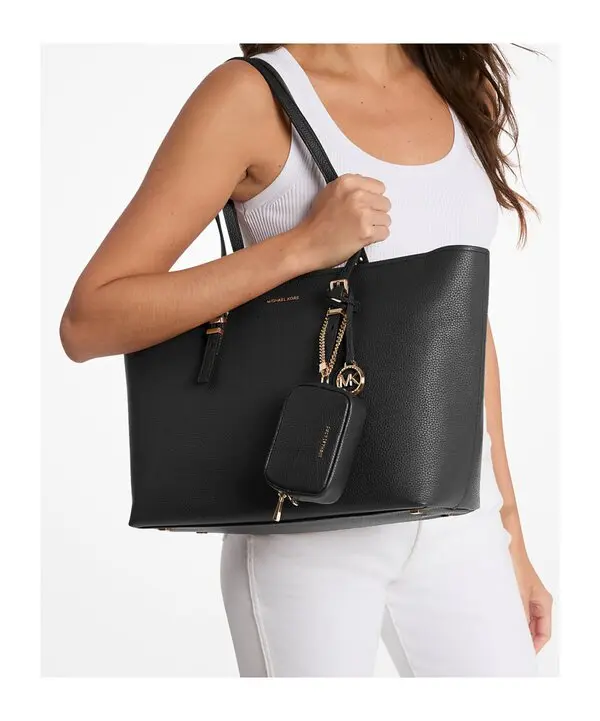 Michael Kors Textured Leather Tote Bag With Gold Tone Hardware - Black