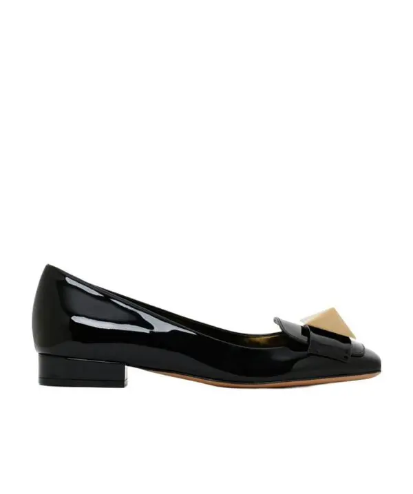 Valentino Garavani One Stud Patent Leather Ballerina Flats - Black