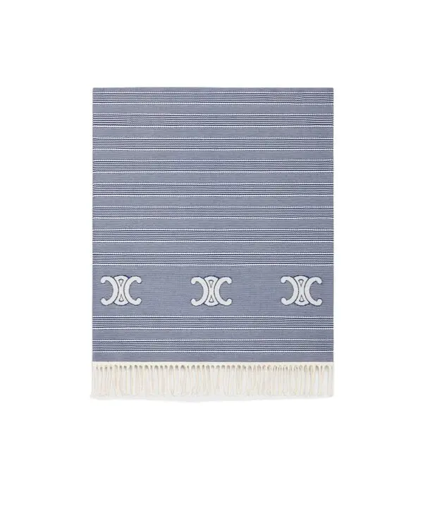Celine Triomphe Fouta In Striped Cotton - Off-white/navy Blue
