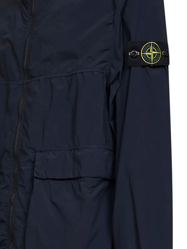 Stone Island Logo Patch Zip-up Hooded Jacket - Blue