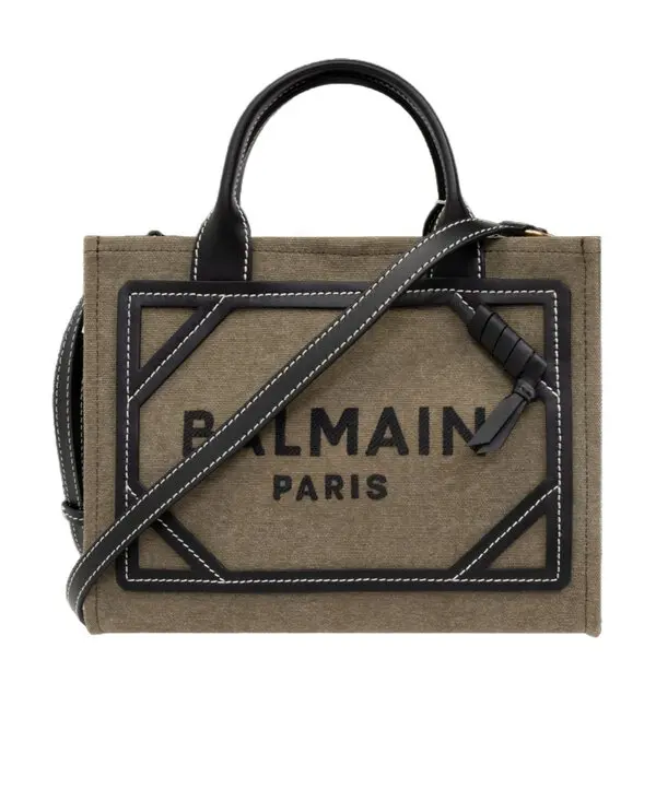 Balmain Logo Detailed Canvas Top Handle Bag - Black