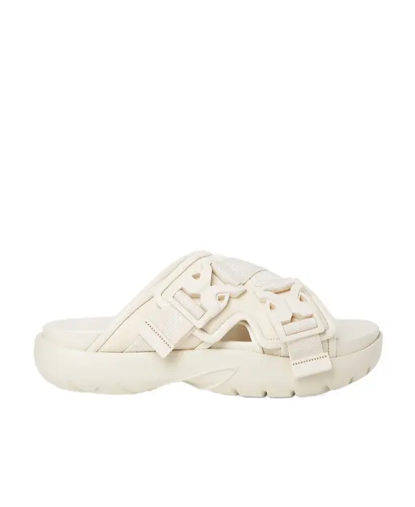 Bottega Veneta Logo Buckle Slides - Sea Salt