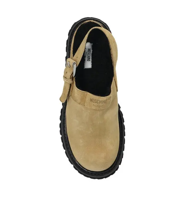 Moschino Embossed Buckle Strap Mules - Beige