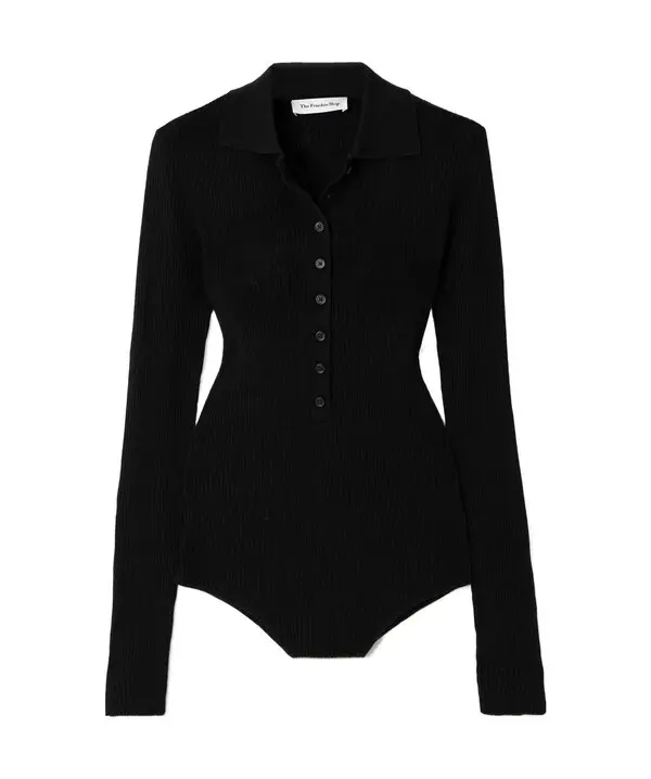 THE FRANKIE SHOP Solana Ribbed Bodysuit - Black