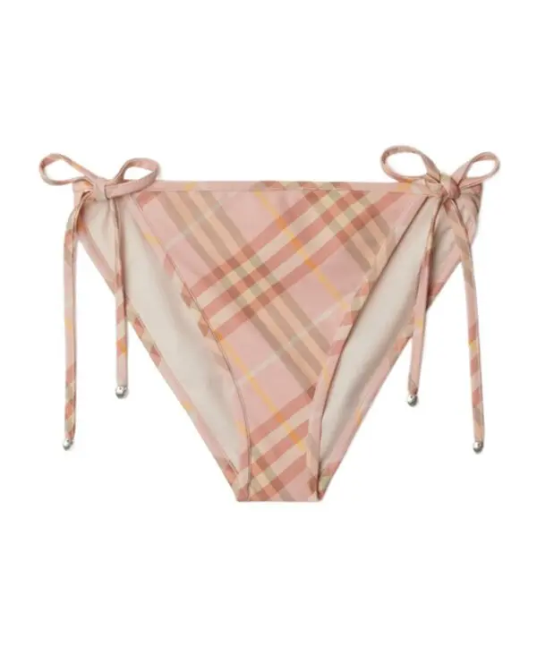 Burberry Checked Self-tied Bikini Bottoms - Nude