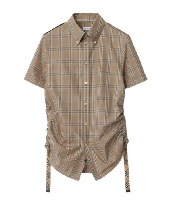 Burberry Checked Drawstring Hem Shirt - Nut