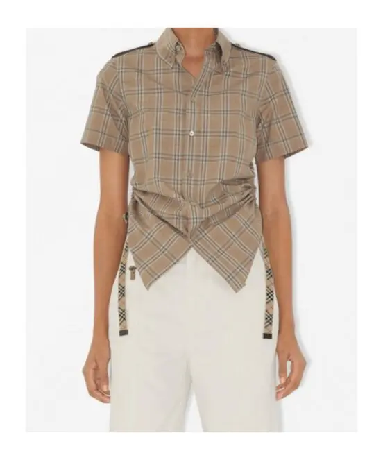 Burberry Checked Drawstring Hem Shirt - Nut