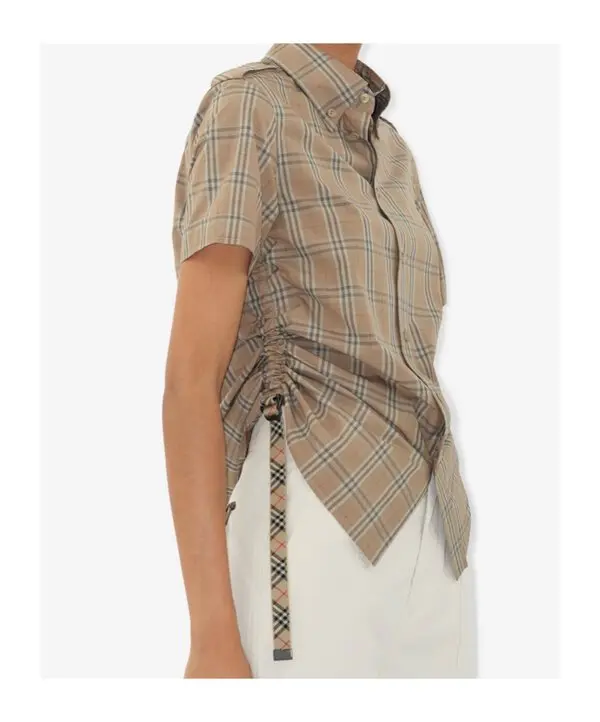Burberry Checked Drawstring Hem Shirt - Nut