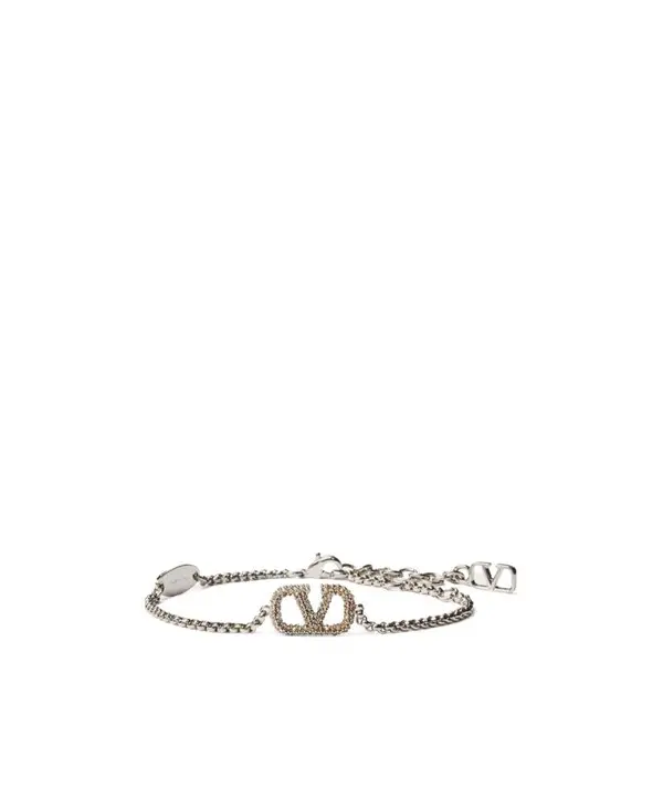 Valentino Garavani Vlogo Signature Embellished Chain-link Bracelet - Silver/crystal