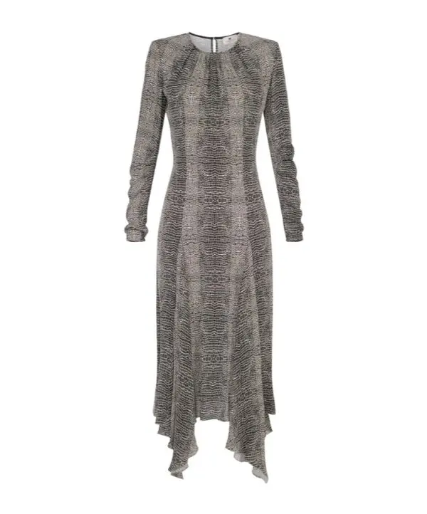 Elisabetta Franchi Printed Georgette Dress With Asymmetrical Skirt And Belt
