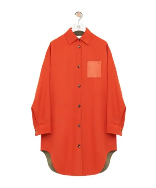 Loewe Leather-patch Button-down Coat - Khaki/orange