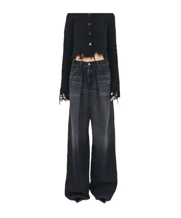 HAIKURE Wide Leg Denim Trousers With Ruched Detail - Black