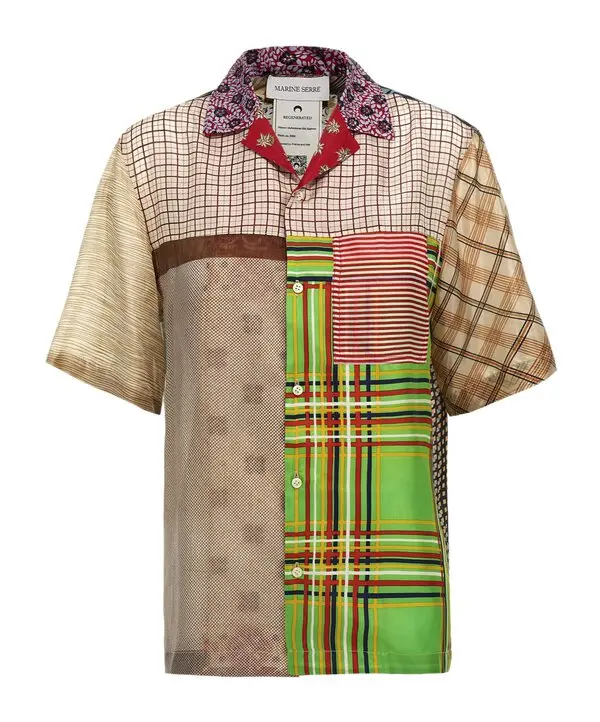 MARINE SERRE Patchwork Scarf Printed Bowling Shirt