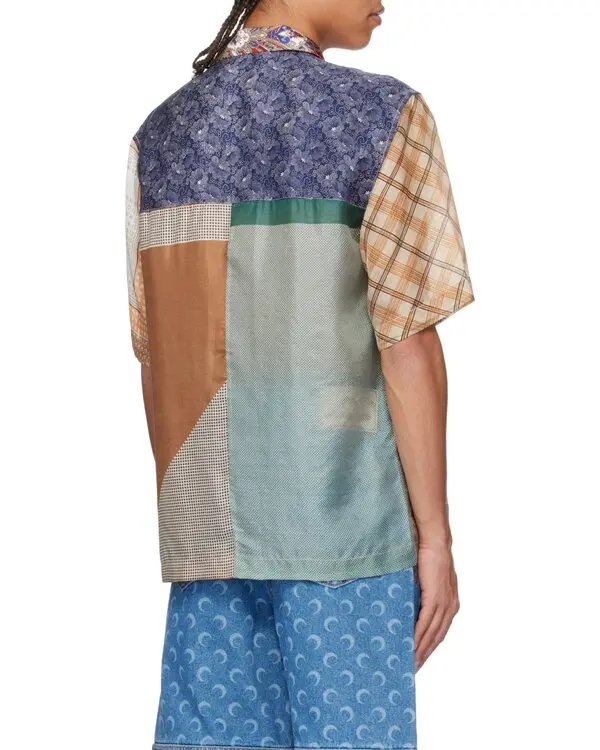 MARINE SERRE Patchwork Scarf Printed Bowling Shirt