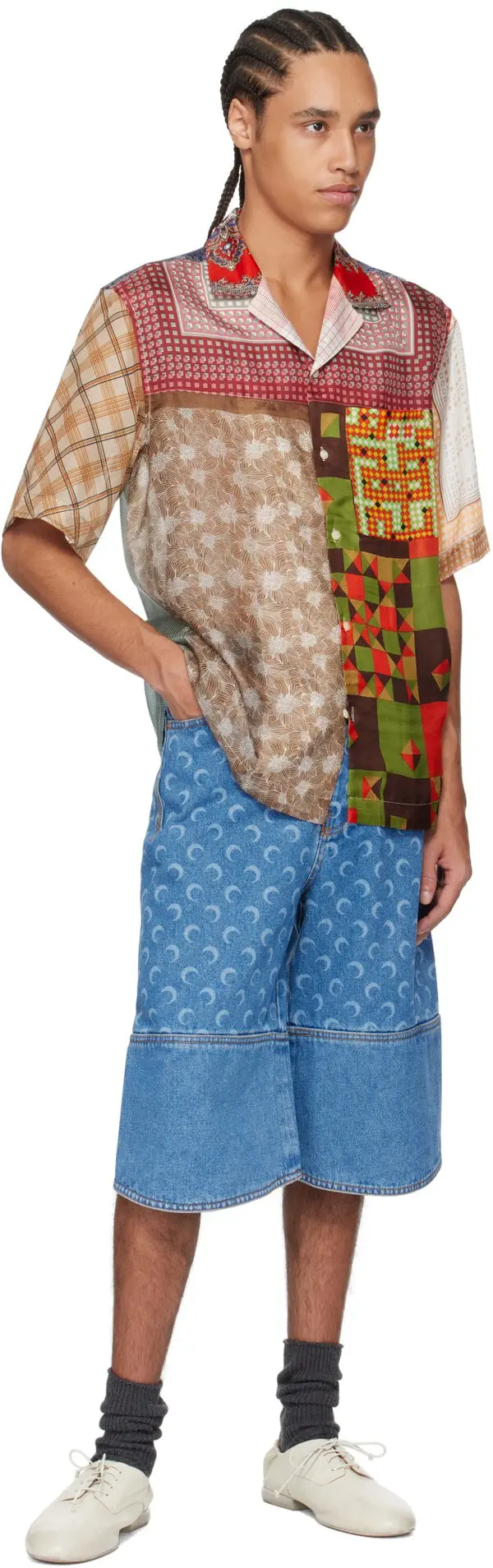 MARINE SERRE Patchwork Scarf Printed Bowling Shirt