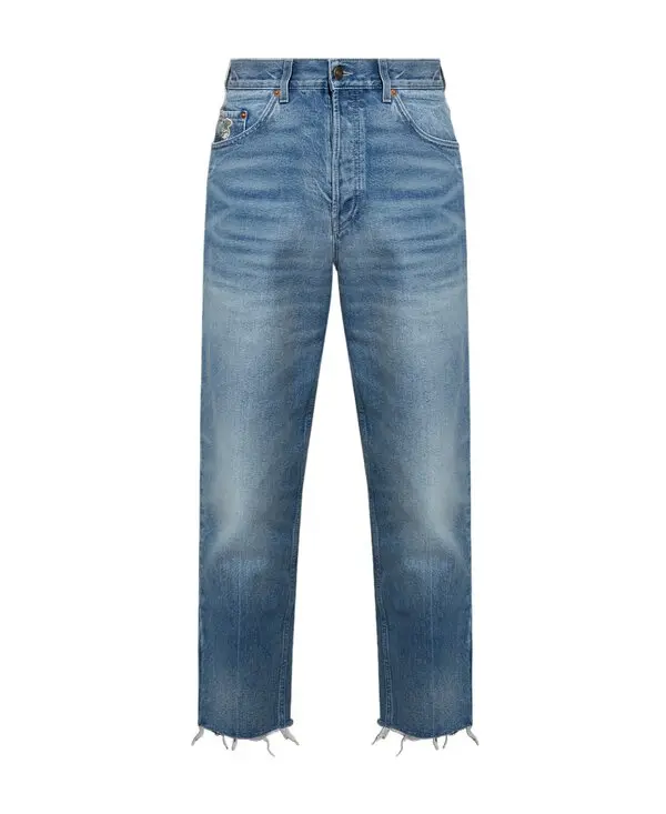 Gucci Cropped Jeans With Logo Patches - Blue