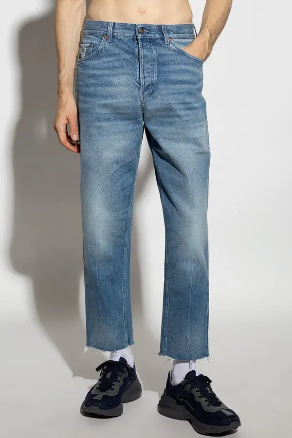 Gucci Cropped Jeans With Logo Patches - Blue